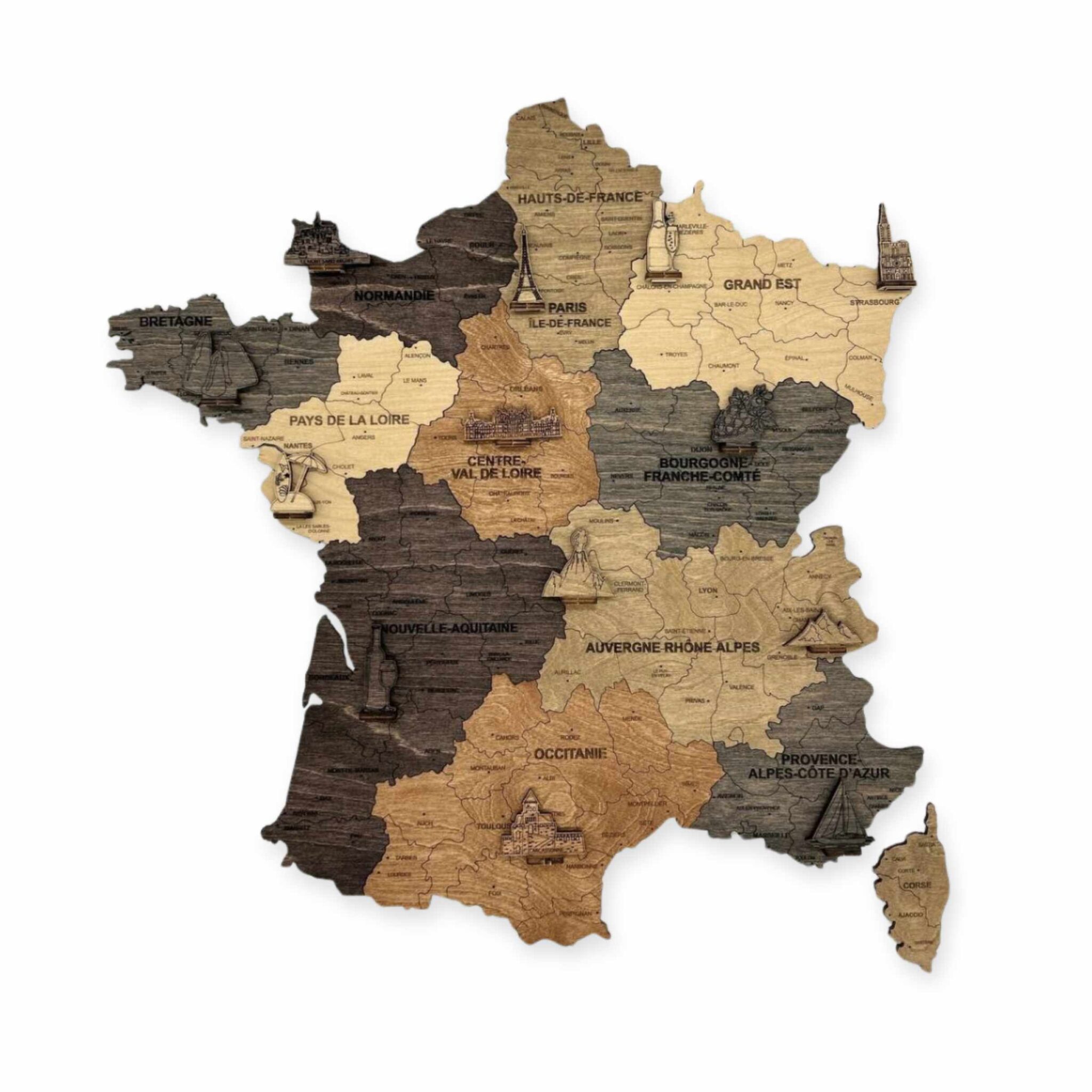 Carte de France en bois 2D Graphite | Сreatifwood